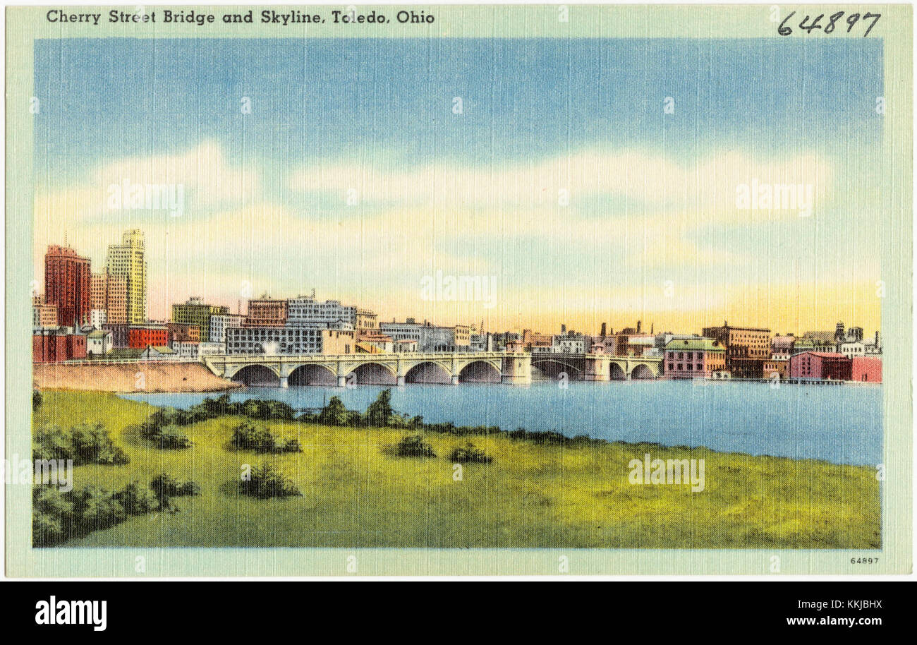 A photograph of the Cherry Street Bridge in Toledo, Ohio, with the city ...