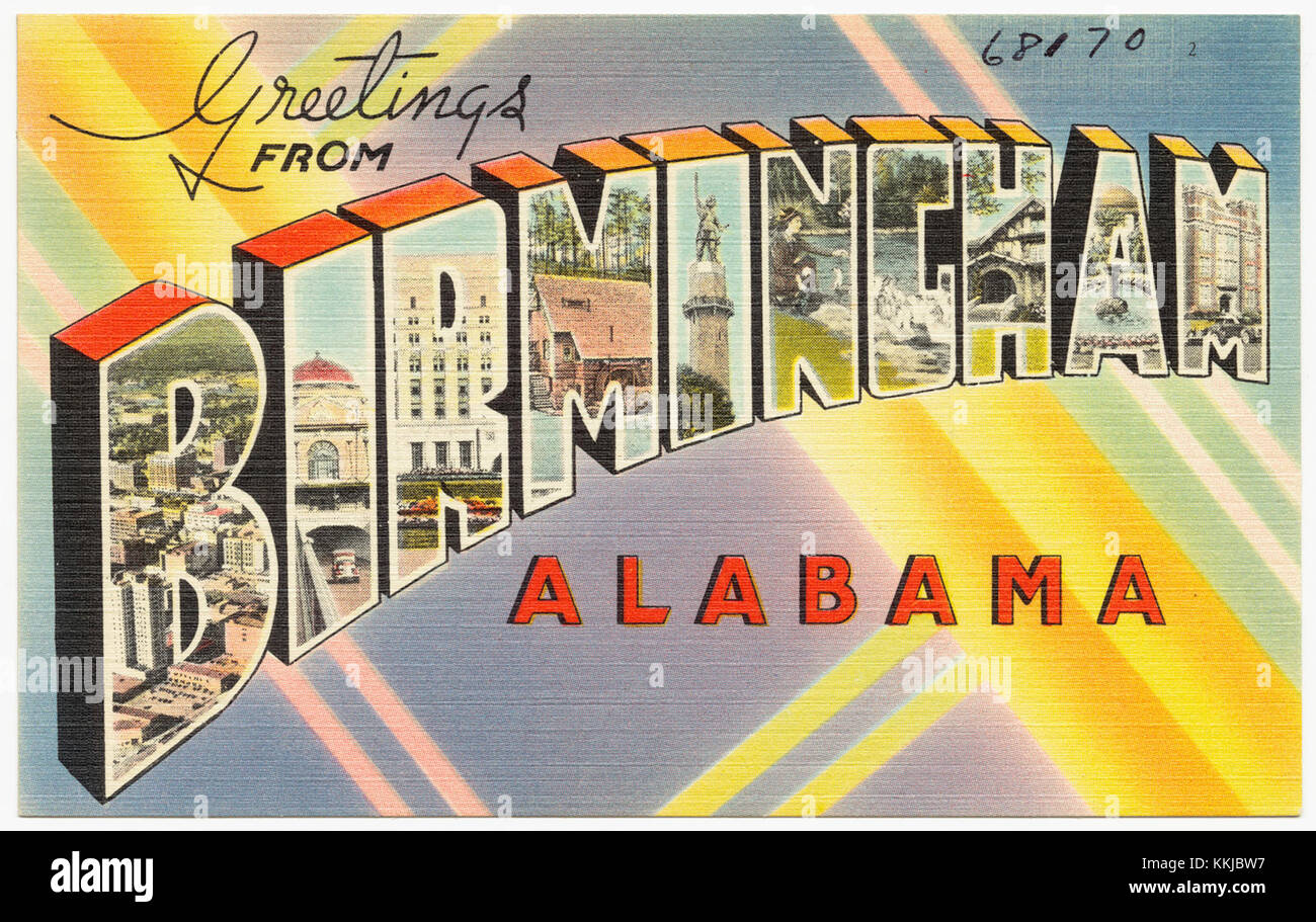 This postcard from Birmingham, Alabama captures a vibrant city scene ...