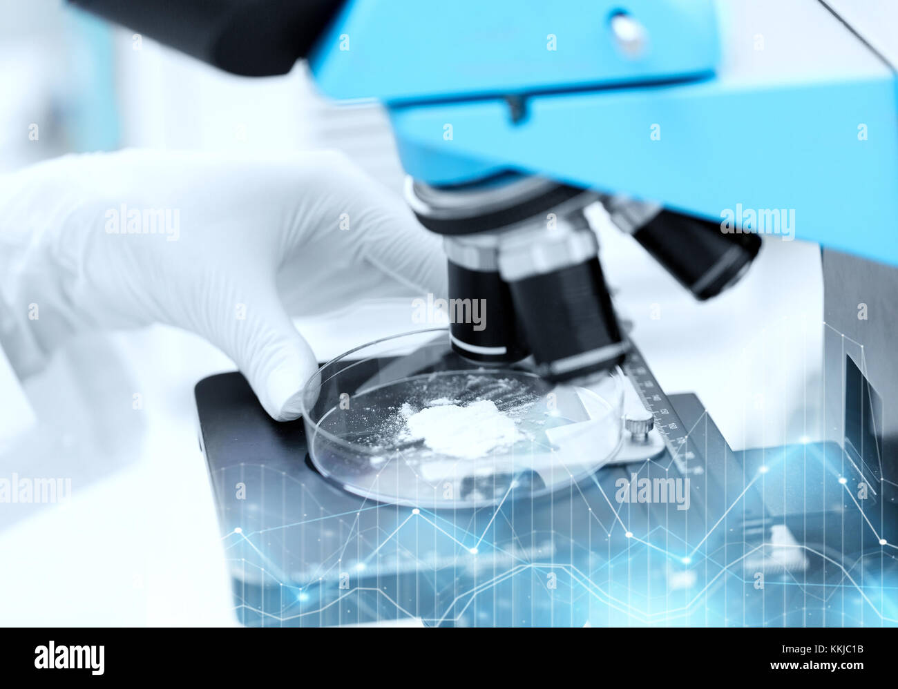 close up of hand with microscope and powder sample Stock Photo - Alamy