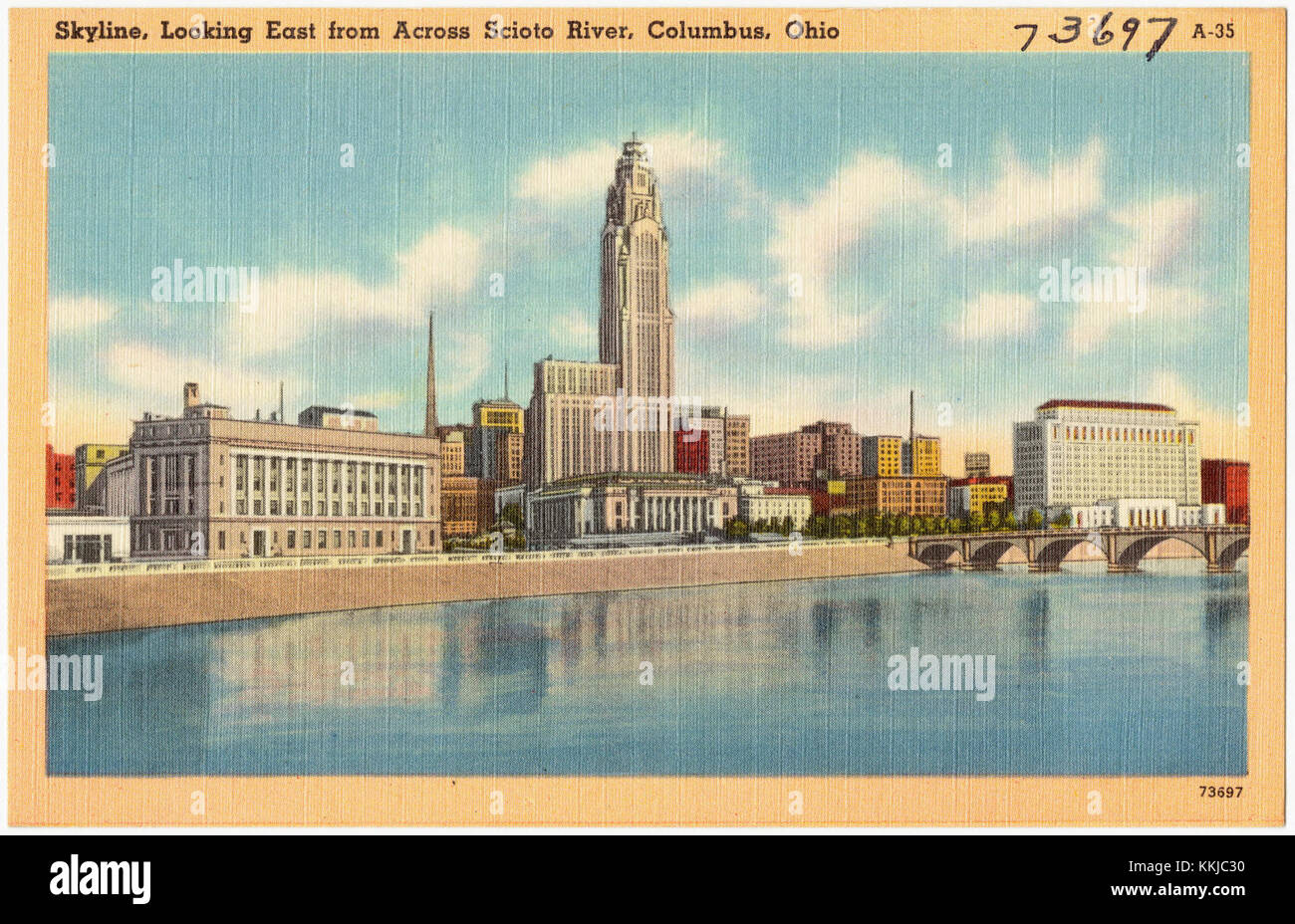 The skyline of Columbus, Ohio, viewed from across the Scioto River ...