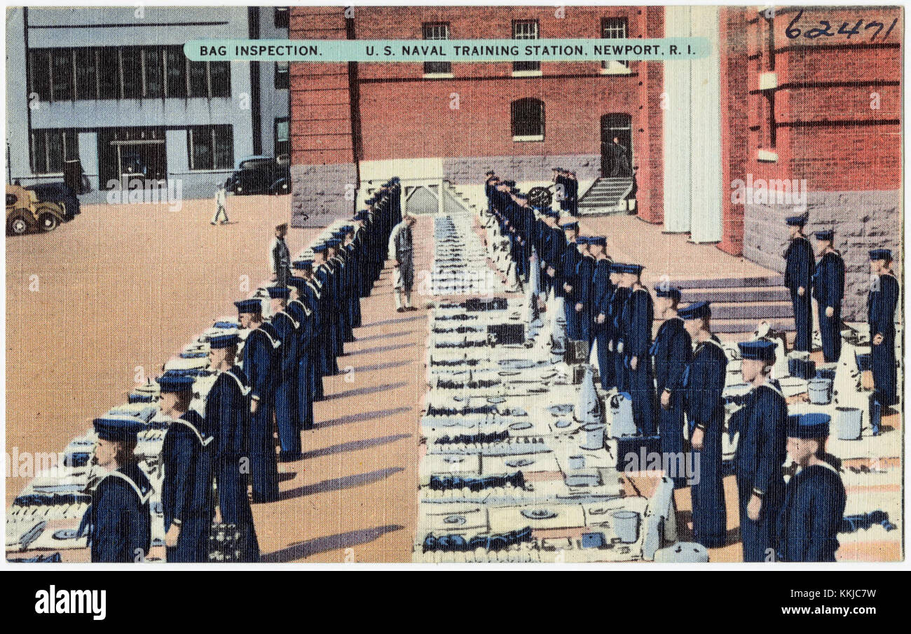 This photograph shows a bag inspection at the U.S. Naval Training ...