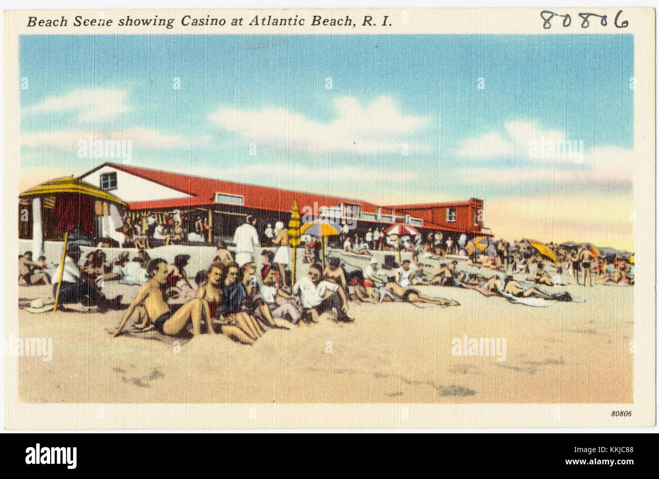 This photograph depicts a scenic beach scene at Atlantic Beach, Rhode ...