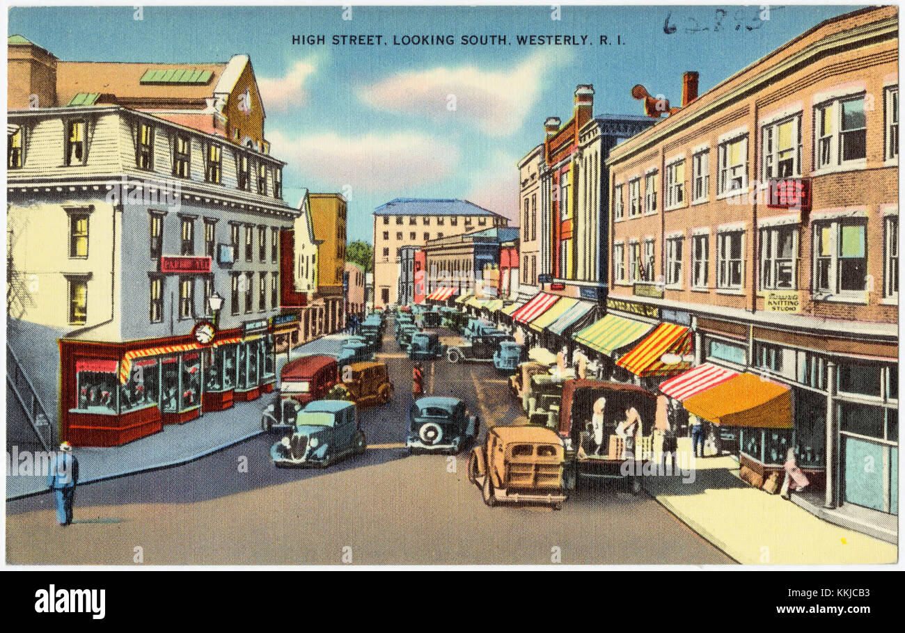 A historical photograph taken on High Street in Westerly, Rhode Island ...