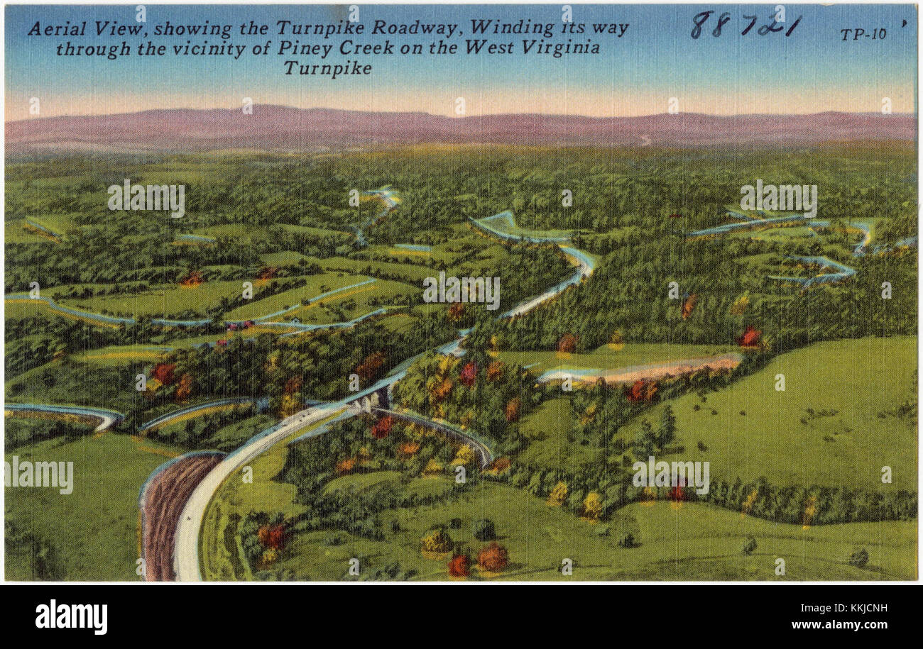 This aerial view captures the winding path of the Turnpike Roadway ...