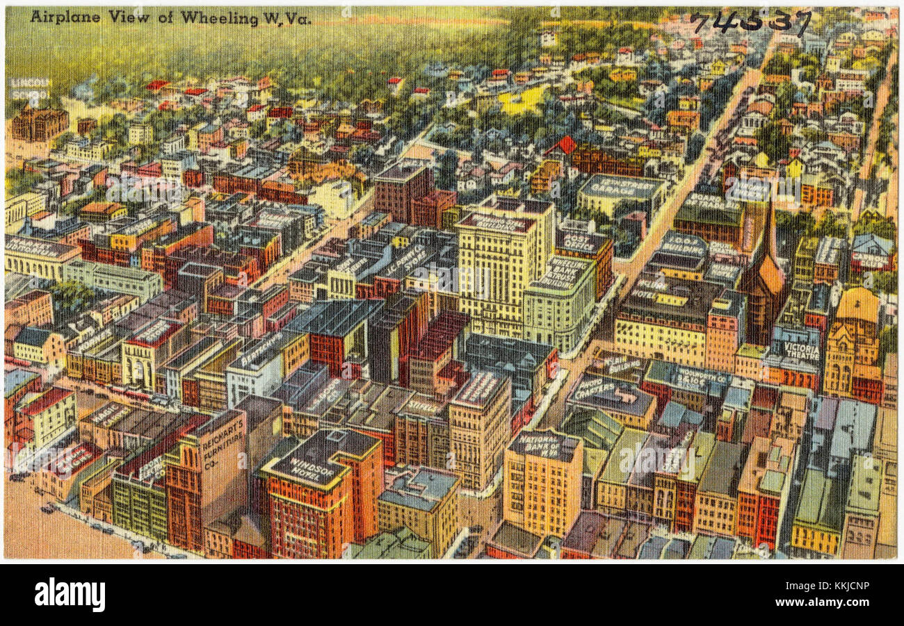 An aerial view of Wheeling, West Virginia, showcasing the city's ...