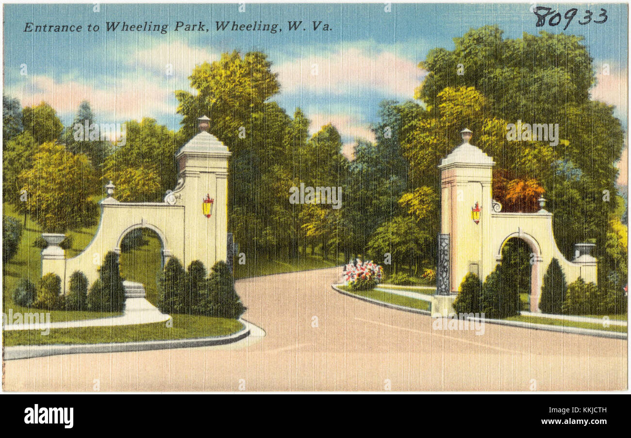 The entrance to Wheeling Park in Wheeling, West Virginia, features a ...
