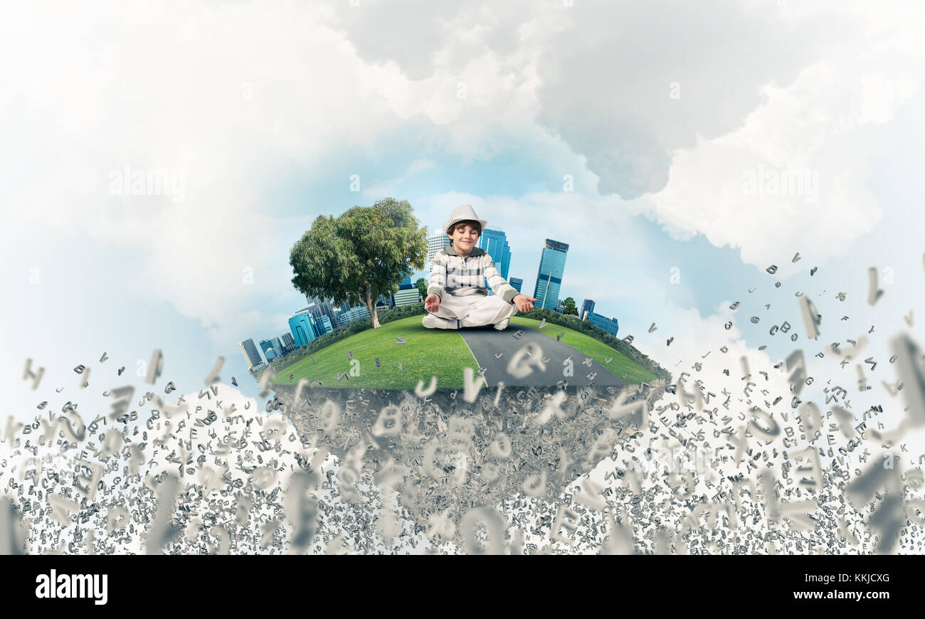 Little boy keeping mind conscious Stock Photo - Alamy