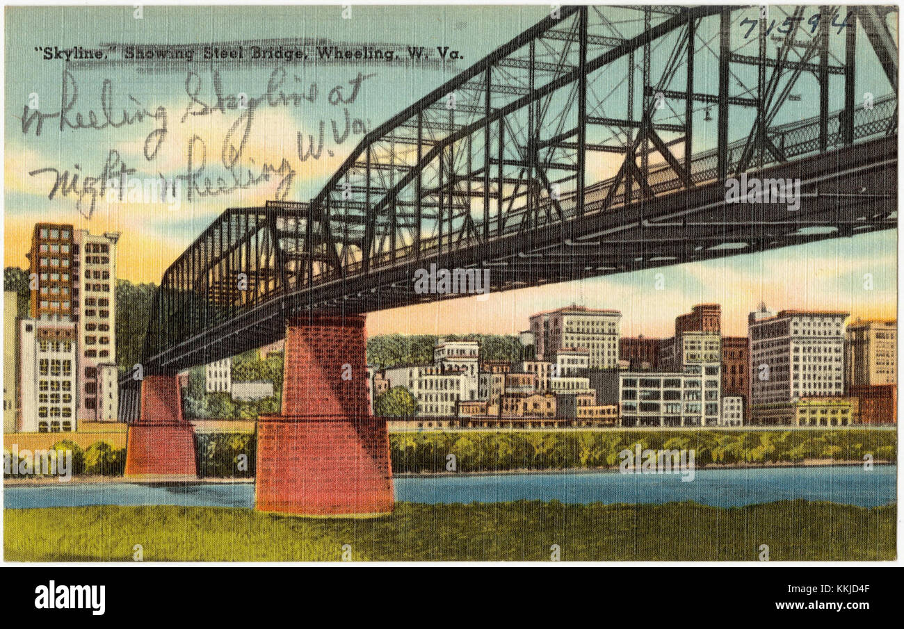 Photograph of the skyline of Wheeling, West Virginia, with a focus on a ...