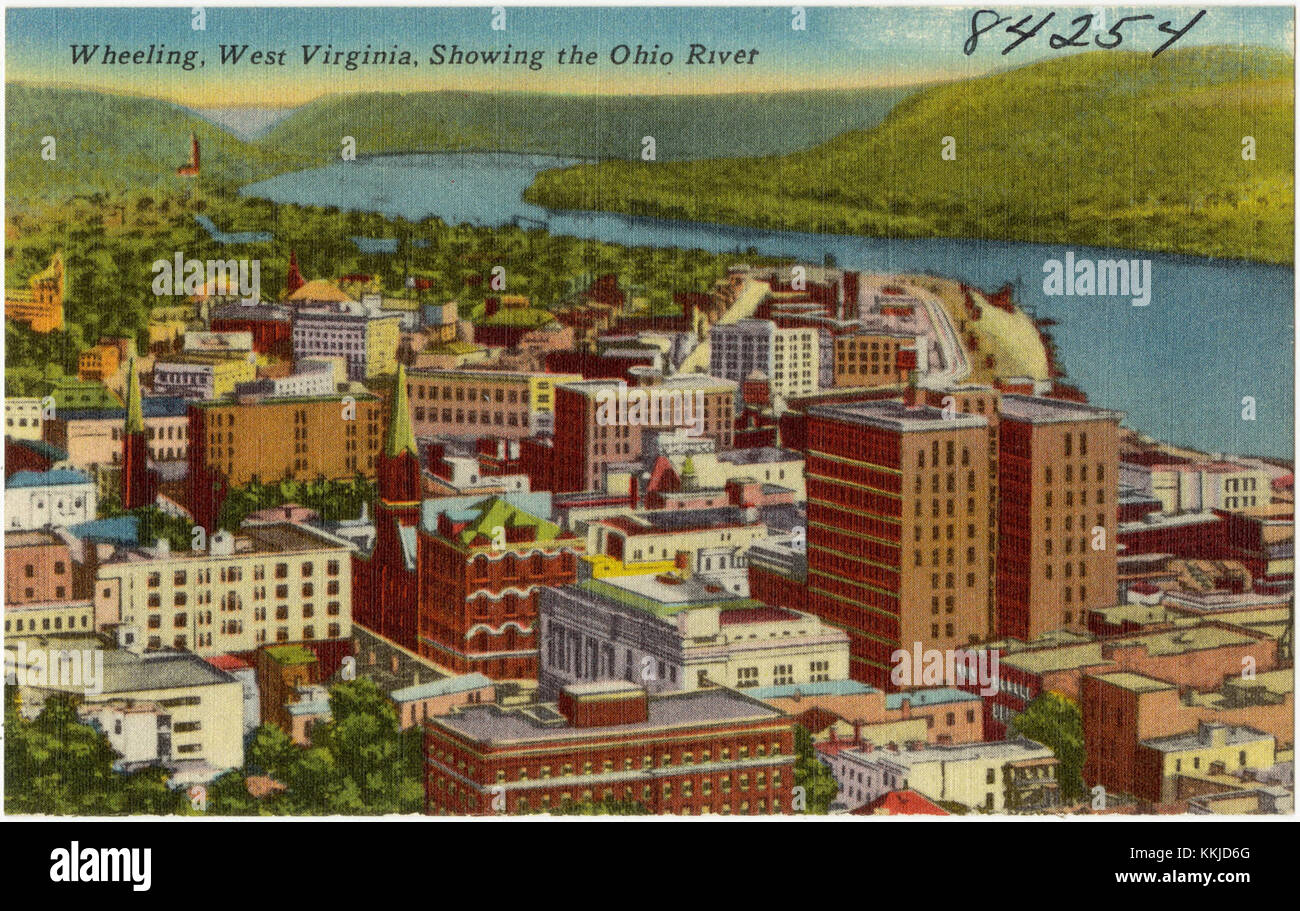 A photograph of Wheeling, West Virginia, showcasing the Ohio River ...