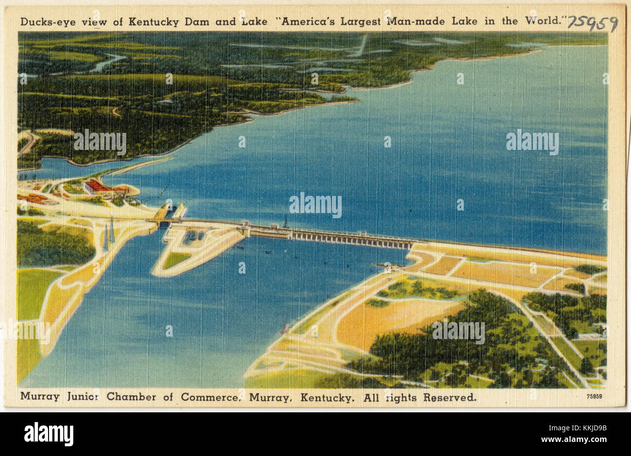 This aerial view shows the Kentucky Dam and Lake, the largest man-made ...