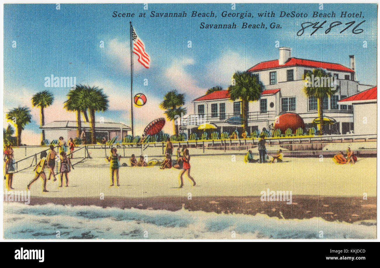 The image shows a scenic view of Savannah Beach in Georgia, with the ...