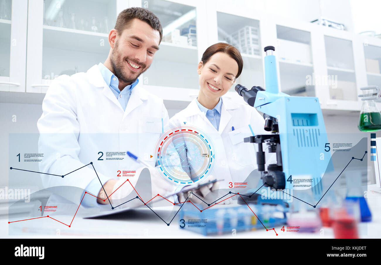 scientists with microscope making research in lab Stock Photo - Alamy