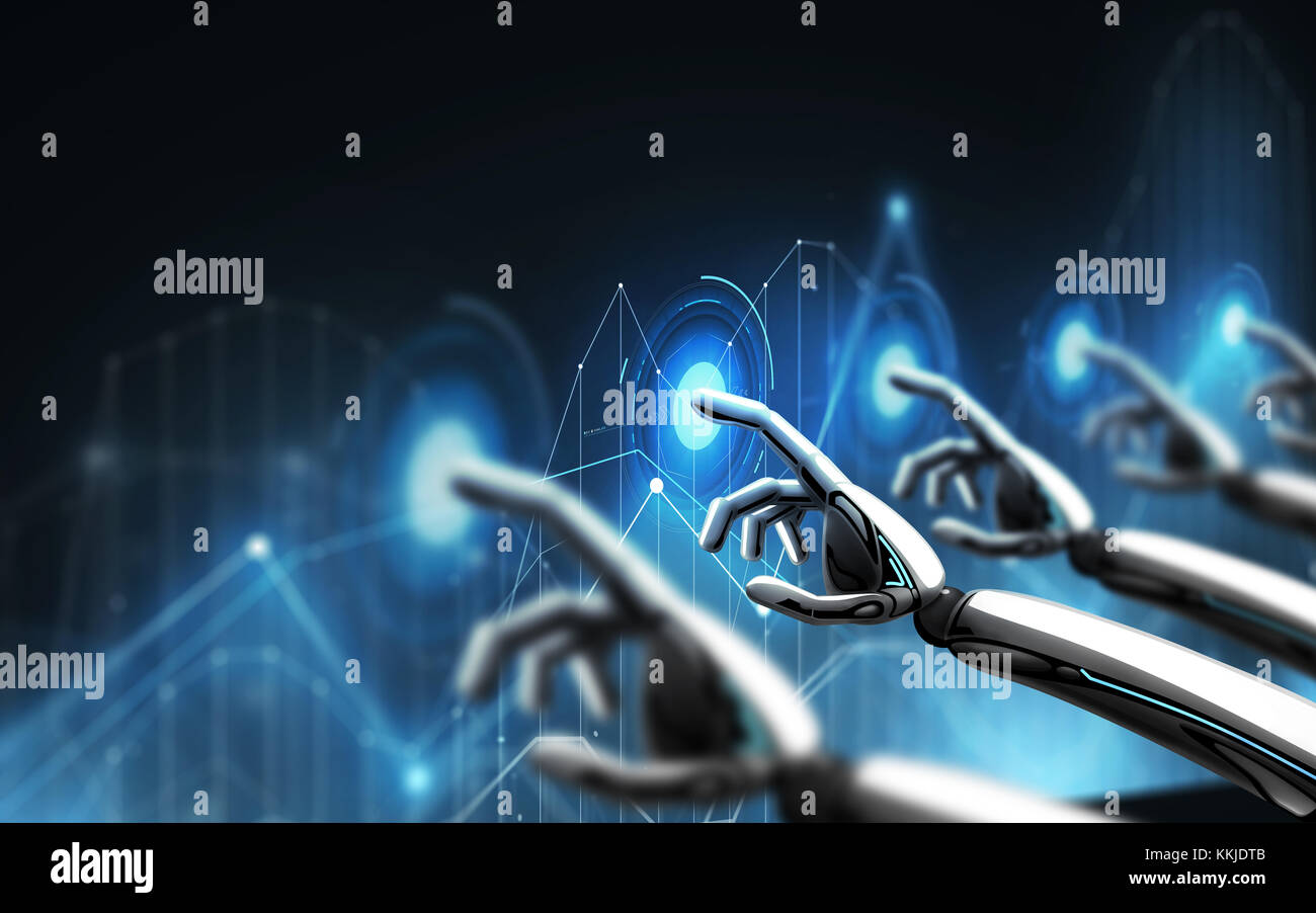 robot hands with diagram charts projection Stock Photo - Alamy