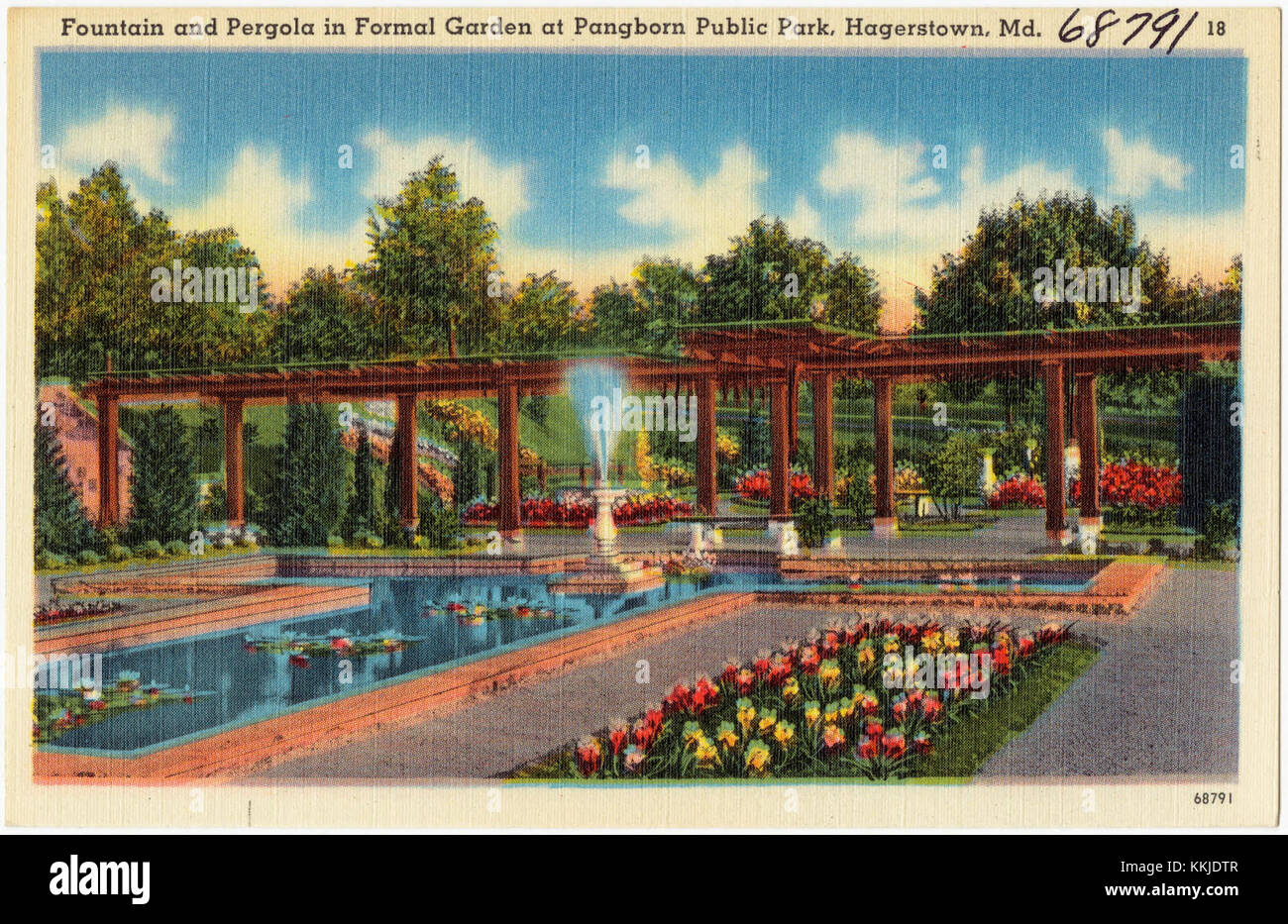 The fountain and pergola in the formal garden at Pangborn Public Park ...