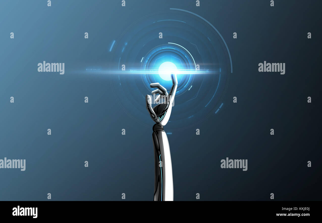 robot hand touching blue laser light Stock Photo - Alamy