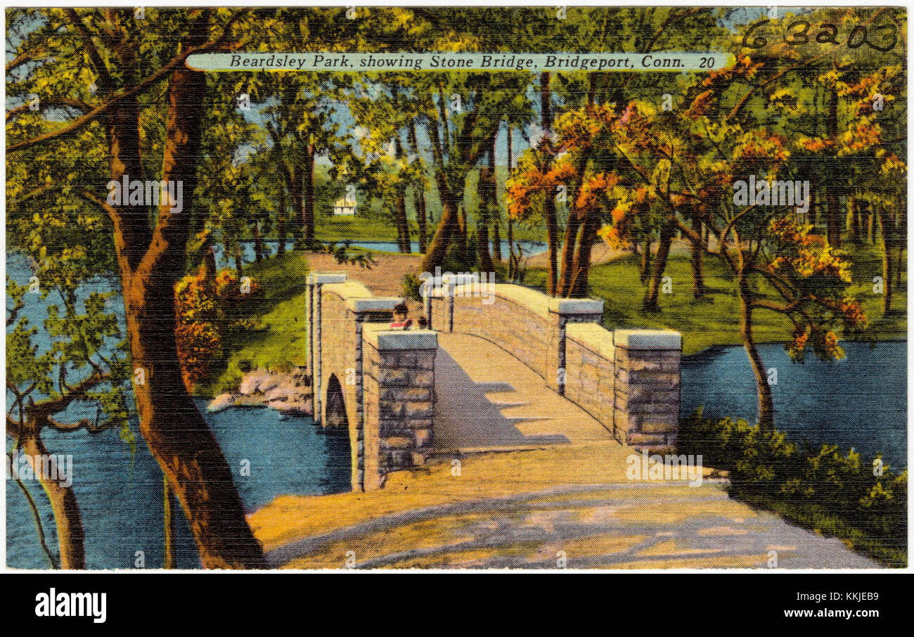 Beardsley Park in Bridgeport, Connecticut, features a stone bridge, an ...