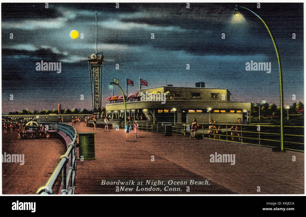 A photograph of the Ocean Beach boardwalk in New London, Connecticut ...