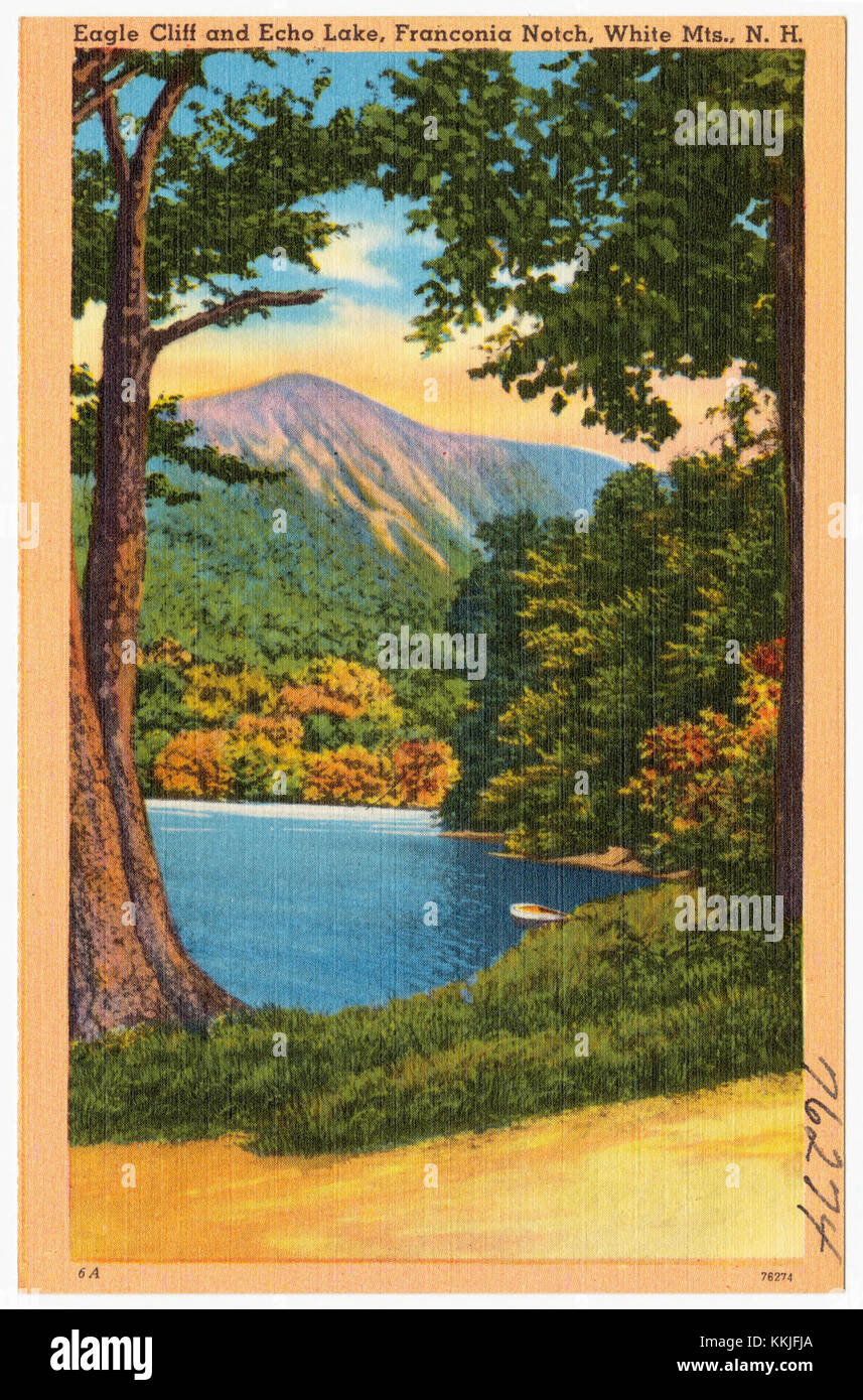 A scenic view of Eagle Cliff and Echo Lake, located in Franconia Notch ...