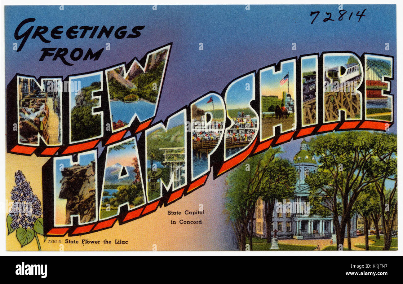 This postcard from New Hampshire captures scenic views and landmarks ...