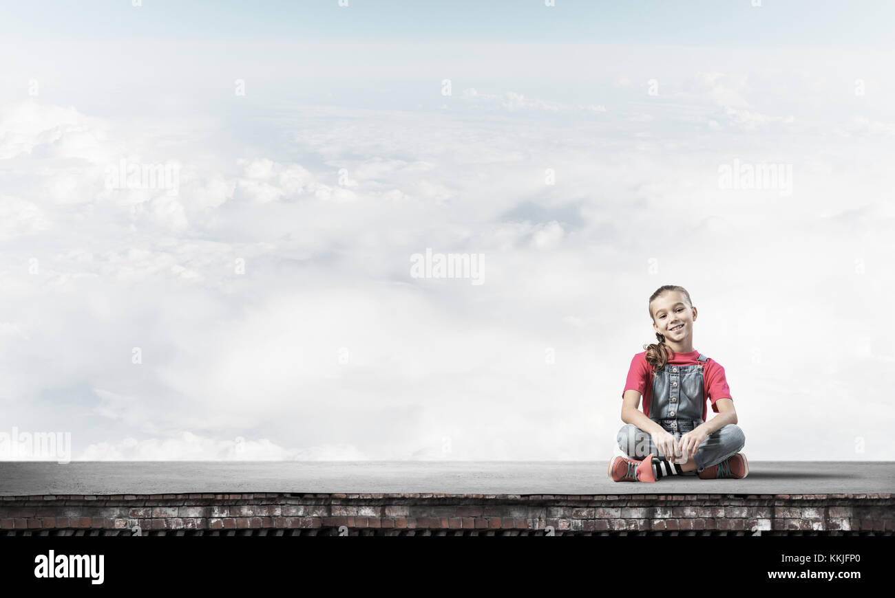 Concept of careless happy childhood with girl of school age smil Stock ...