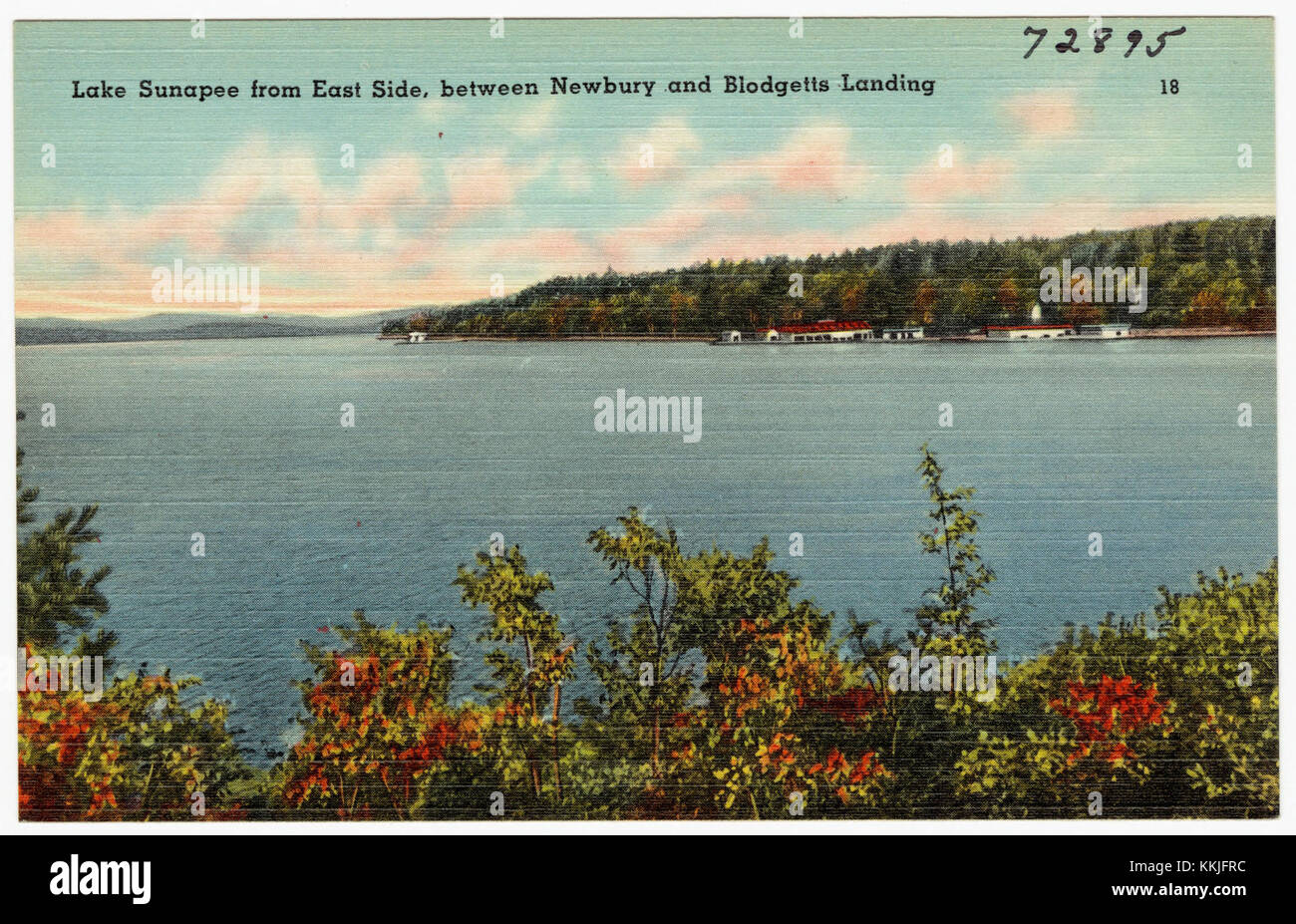 A scenic view of Lake Sunapee, captured from the east side between ...