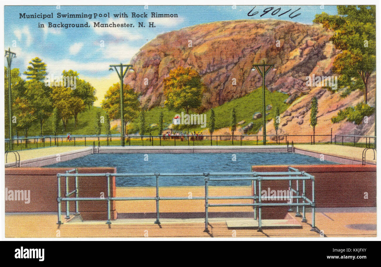 Municipal swimming pool with Rock Rimmon in background, Manchester, N.H ...