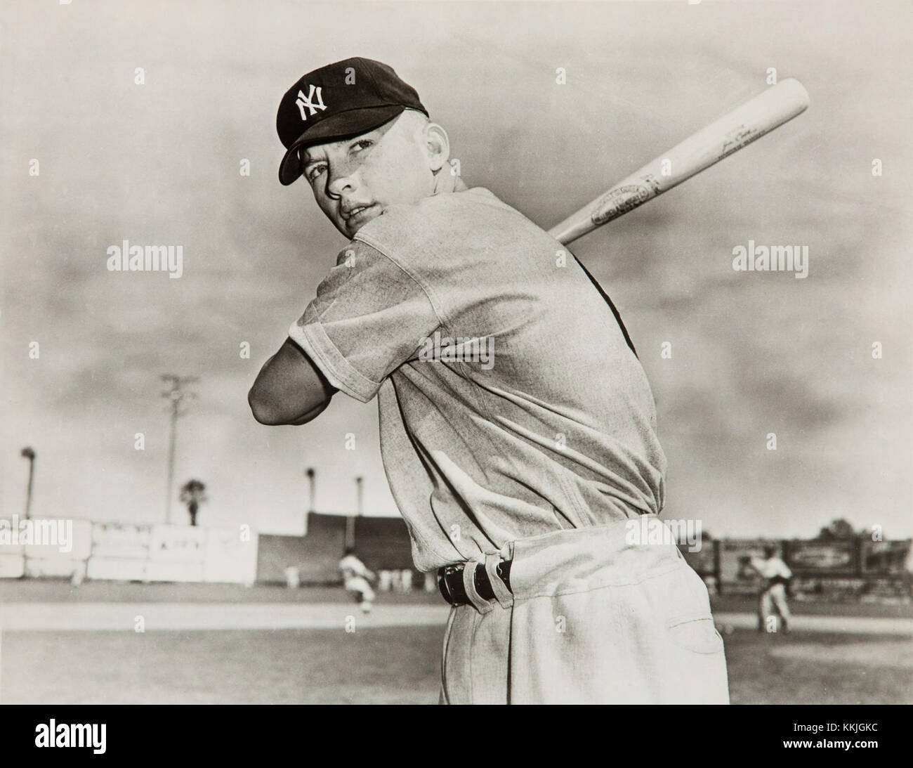 A famous image of Mickey Mantle, the American baseball legend, taken in ...