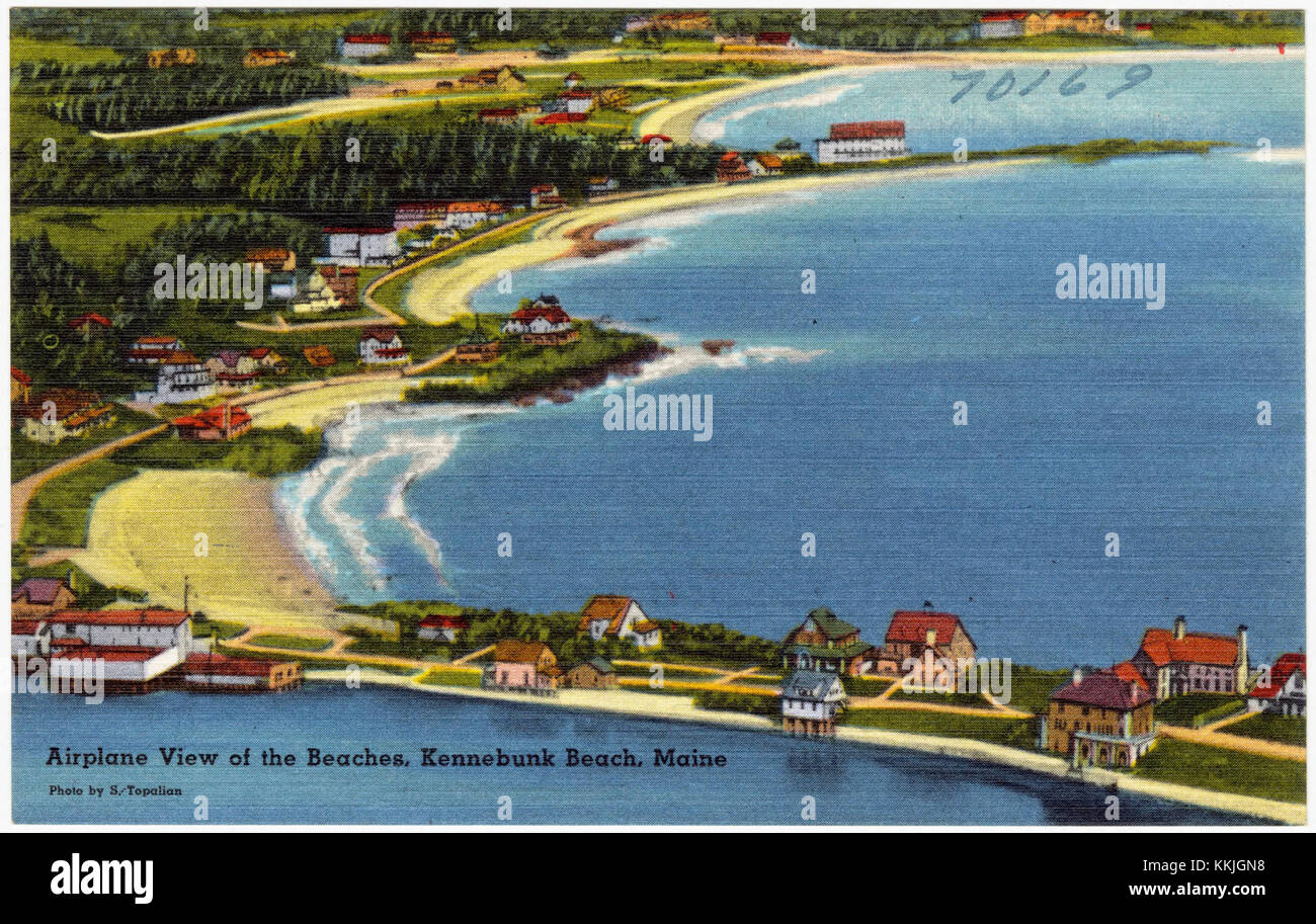 This aerial photograph offers a view of Kennebunk Beach in Maine ...
