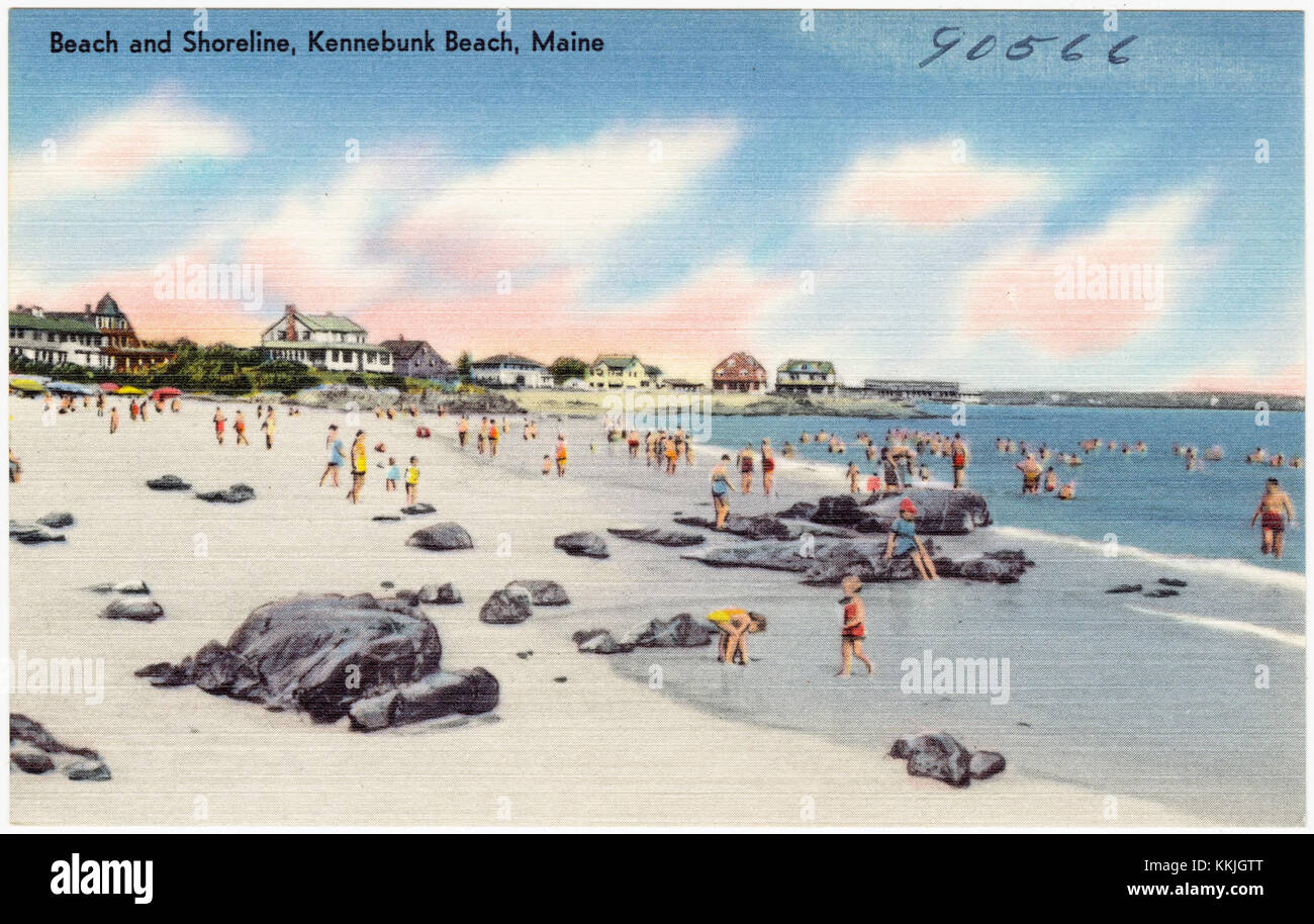 A scenic photograph of Kennebunk Beach in Maine, showing the shoreline ...