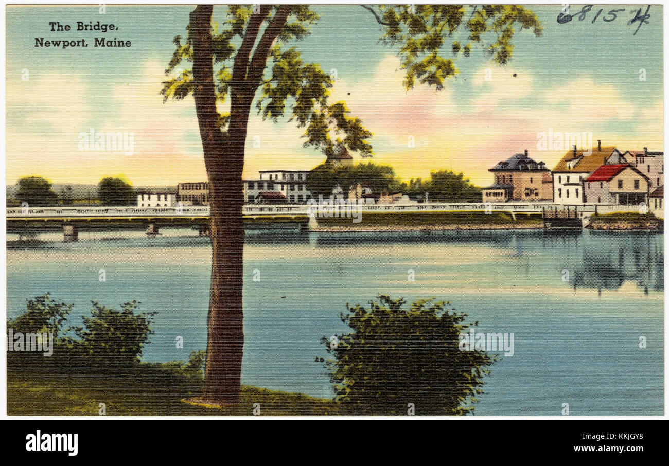 A historical photograph of a bridge in Newport, Maine, offering a ...