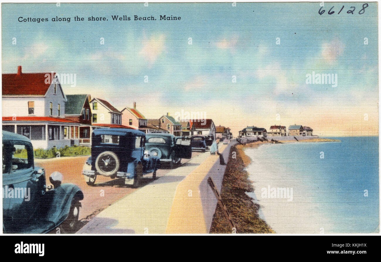 The image 'Cottages along the shore, Wells Beach, Maine' captures the ...