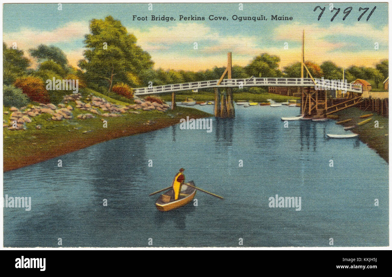 The foot bridge at Perkins Cove in Ogunquit, Maine, is a scenic and ...