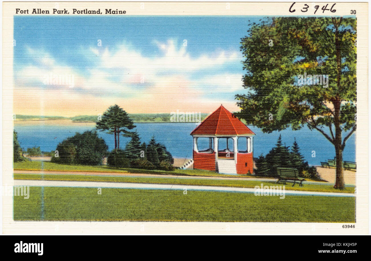 This image features Fort Allen Park, a historic park in Portland, Maine ...