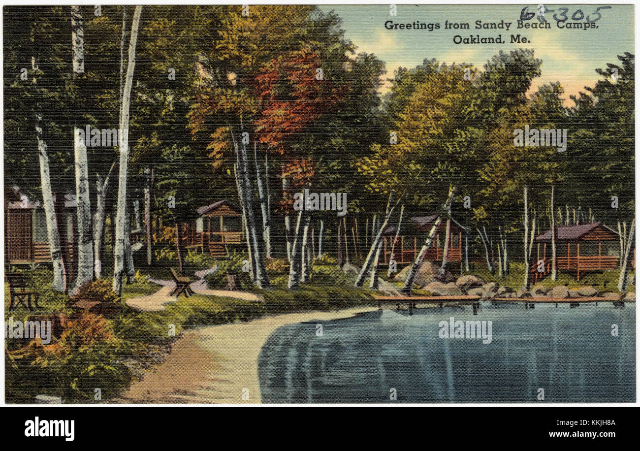 A postcard from Sandy Beach Camps in Oakland, Maine, showcasing the ...