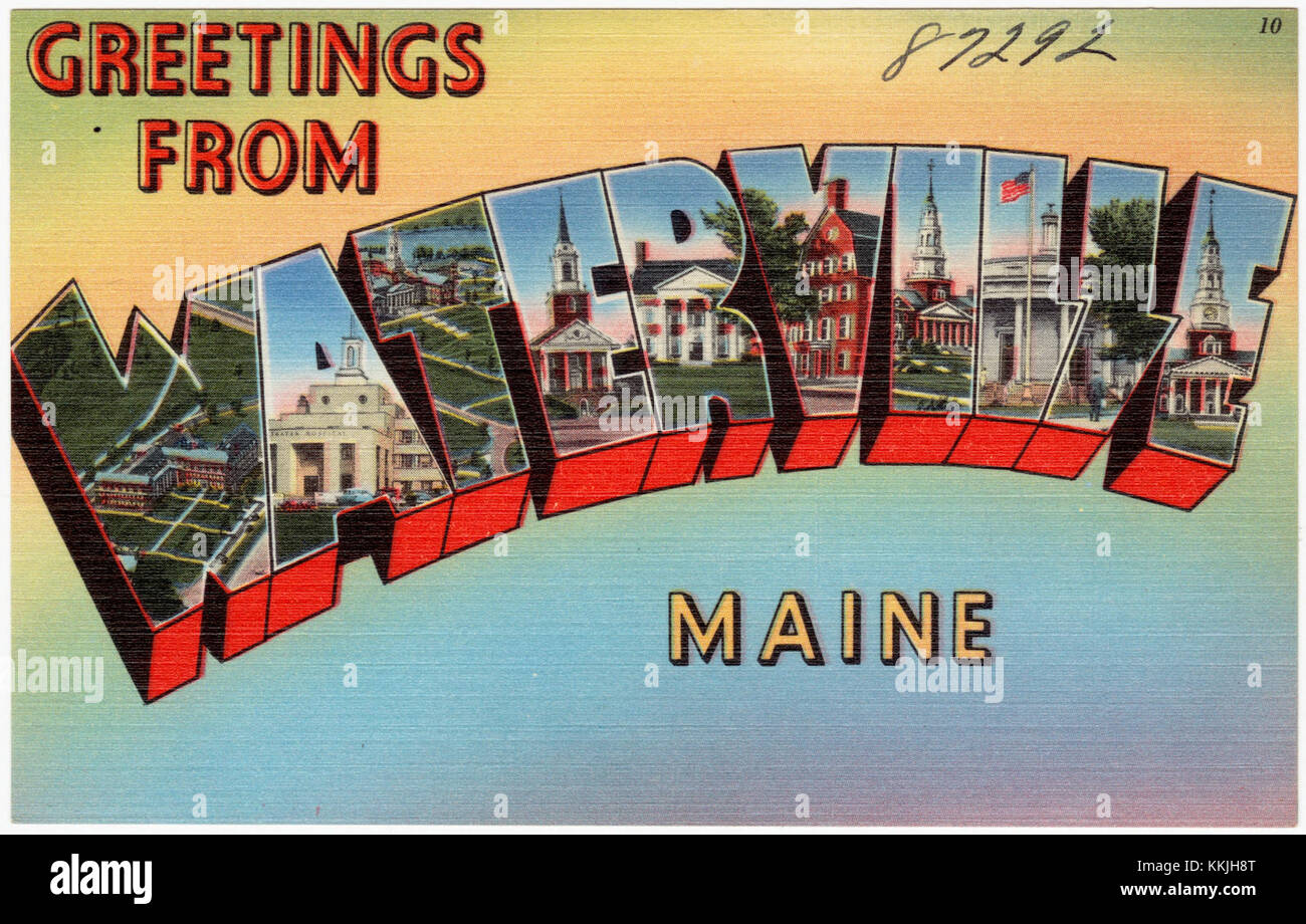 A postcard from Waterville, Maine, showcasing the town's scenic beauty ...