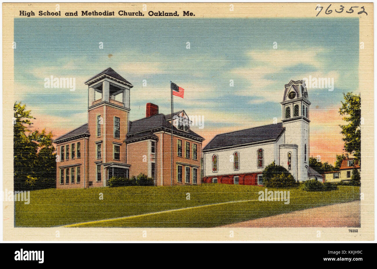 This historic postcard depicts the High School and Methodist Church in ...