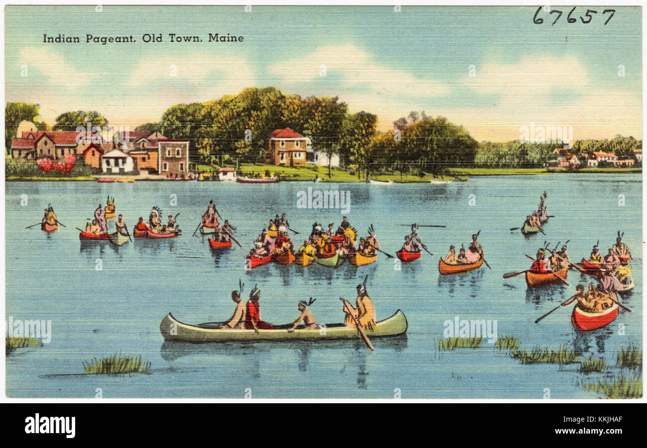 This 1920s postcard depicts an 'Indian Pageant' in Old Town, Maine ...