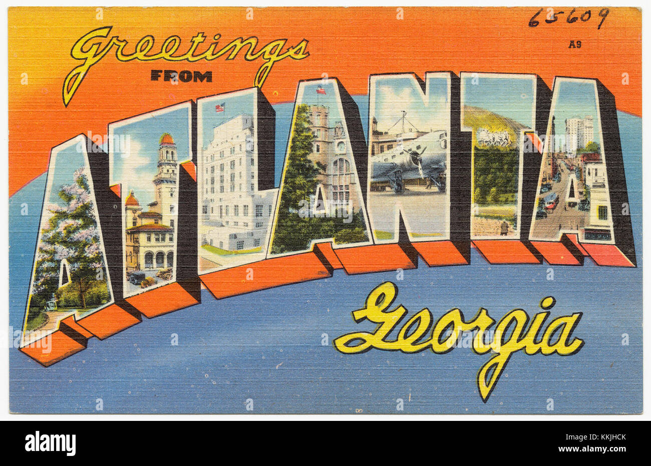 'Greetings from Atlanta, Georgia' is a postcard depicting notable ...