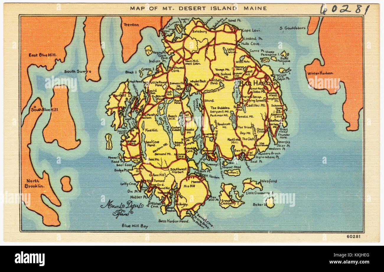 Map of Mt. Desert Island, Maine (60281 Stock Photo - Alamy