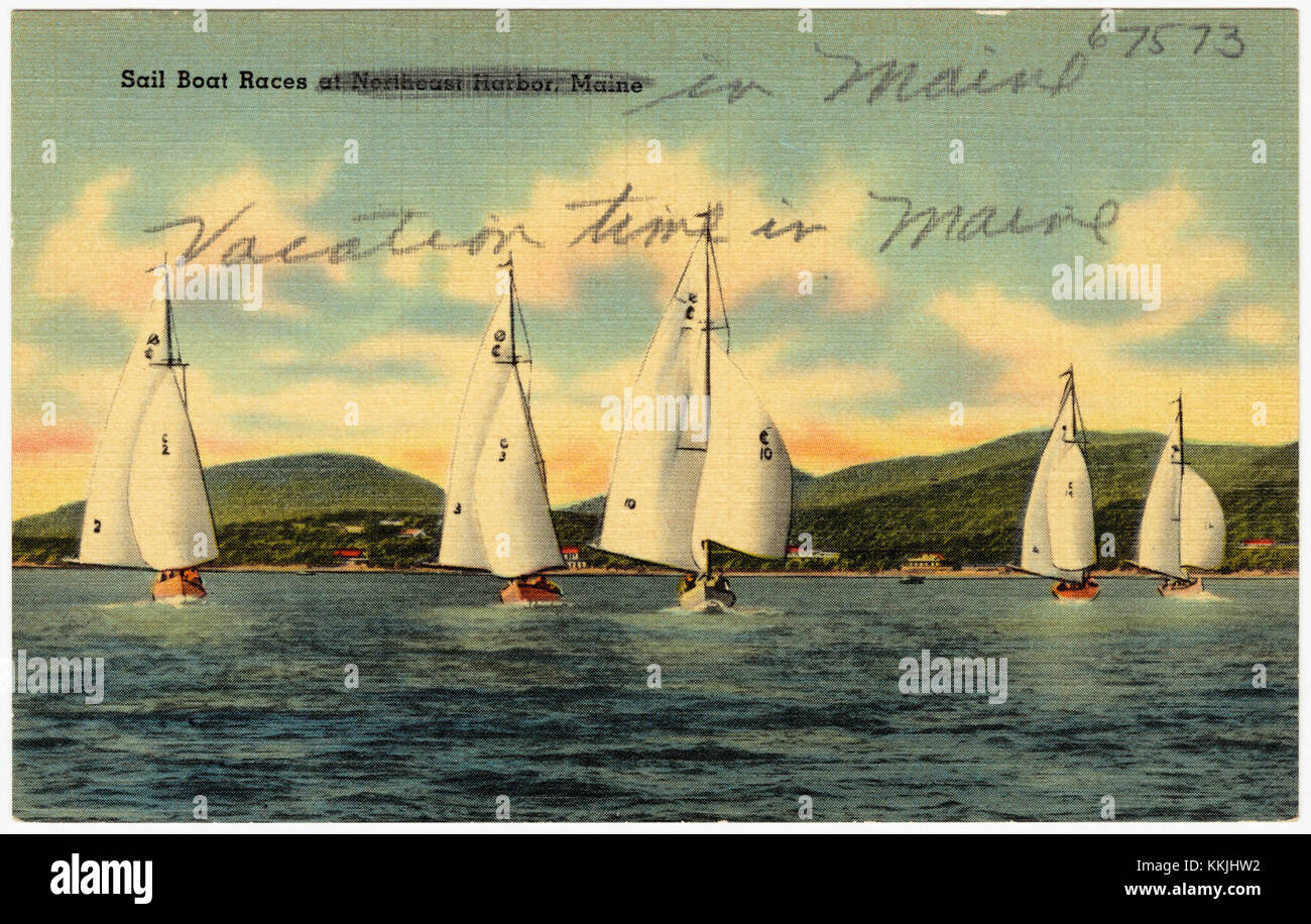 This photograph captures sailboat races at Northeast Harbor, Maine ...