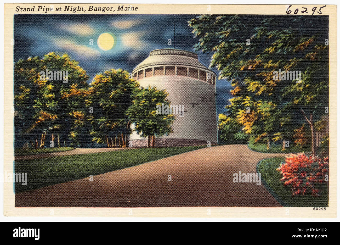 A standpipe illuminated at night in Bangor, Maine. This historic water ...