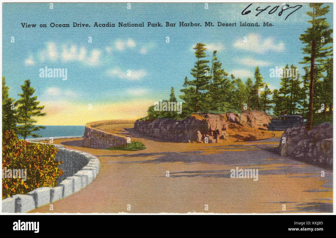 This scenic view captures Ocean Drive in Acadia National Park, located ...