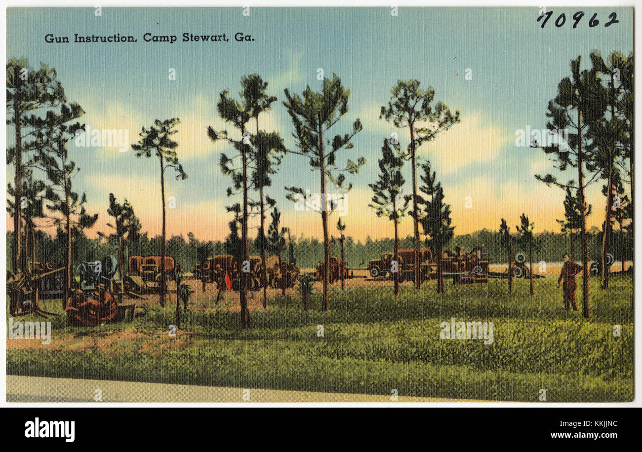 A historical image showing gun instruction at Camp Stewart, Georgia ...