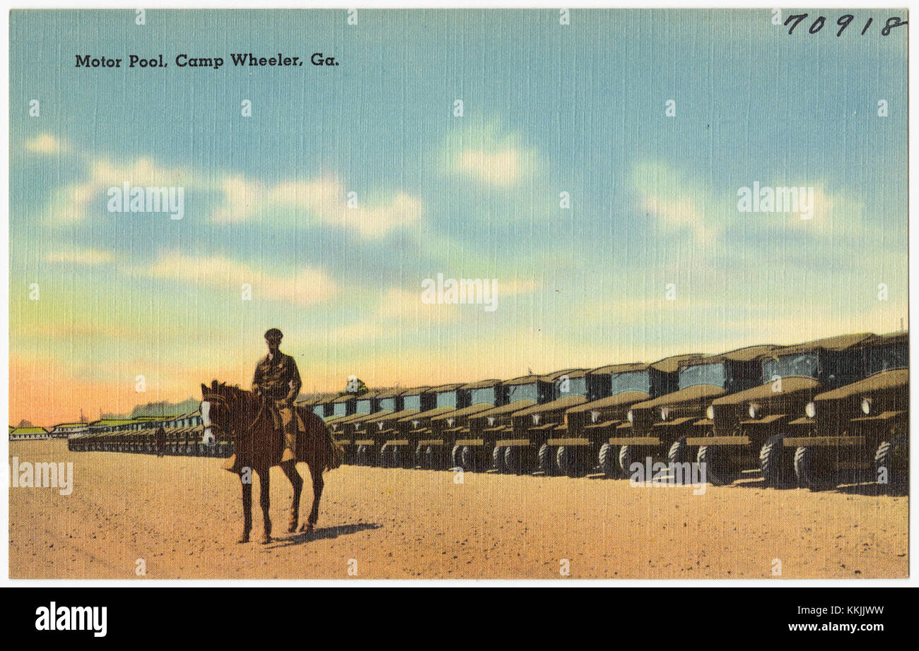 An image depicting the motor pool at Camp Wheeler, Georgia, showing ...