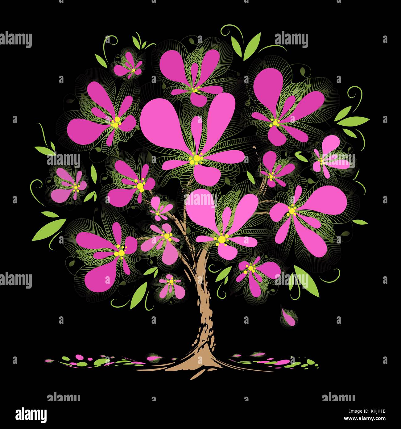 Decorative tree pink flowers Stock Vector Images - Alamy