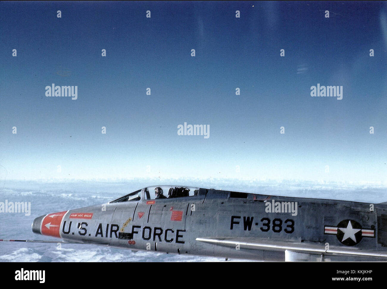 The F-100 Super Sabre, belonging to the 353d Tactical Fighter Squadron ...