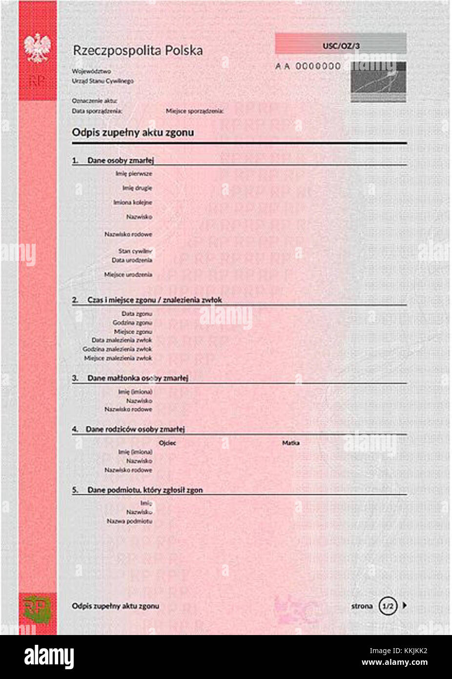 Akt zgonu zupelny 1 z 2 2015 Stock Photo - Alamy