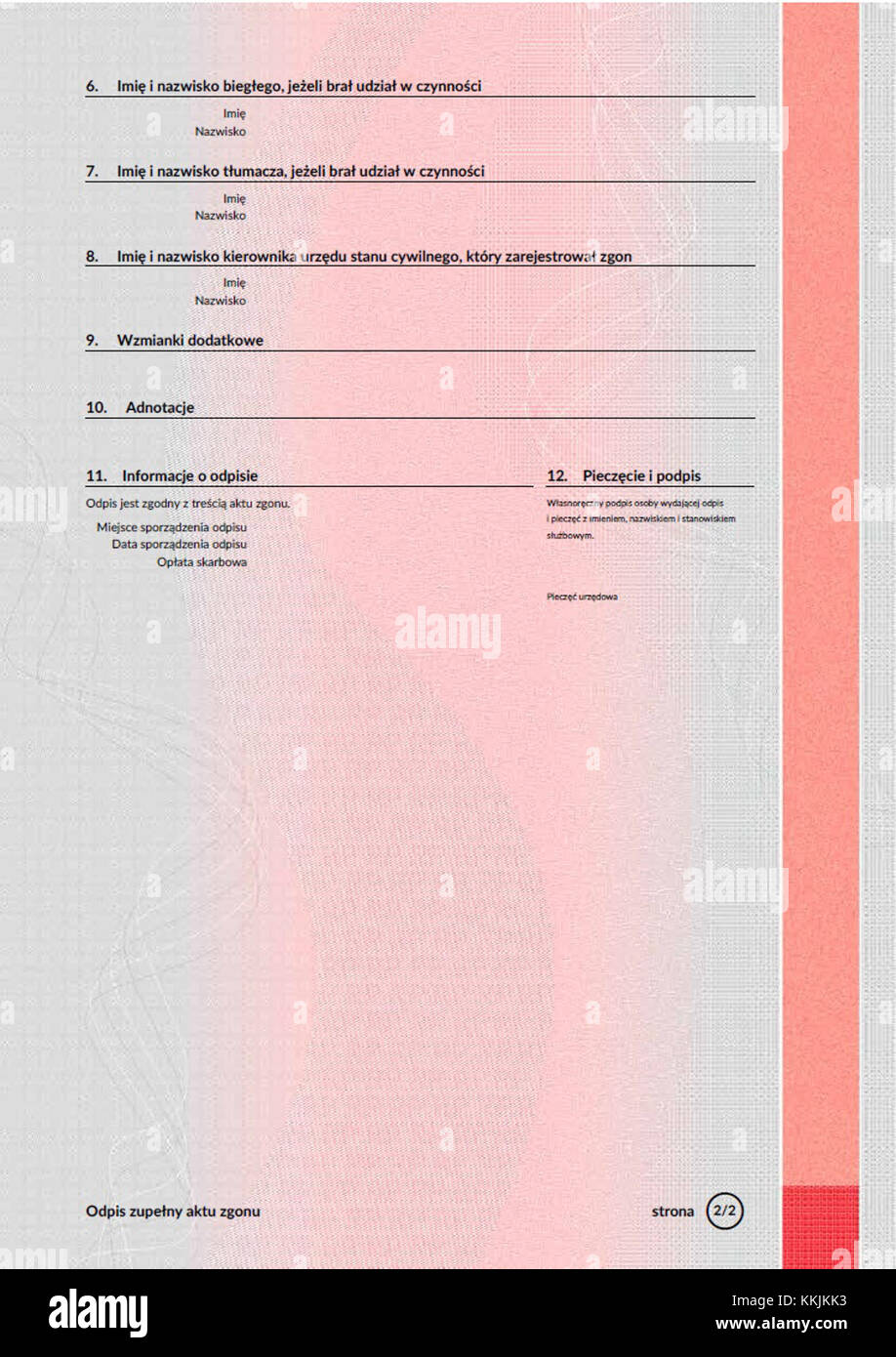 This document titled *Akt zgonu zupelny 2 z 2* refers to a death certificate issued in 2015 ...