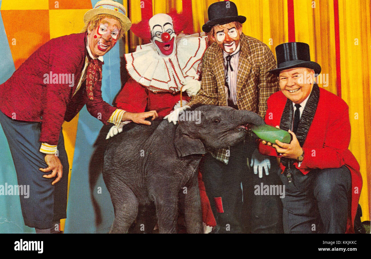 A postcard featuring Bozo the Clown from a 1960s-era circus, capturing ...
