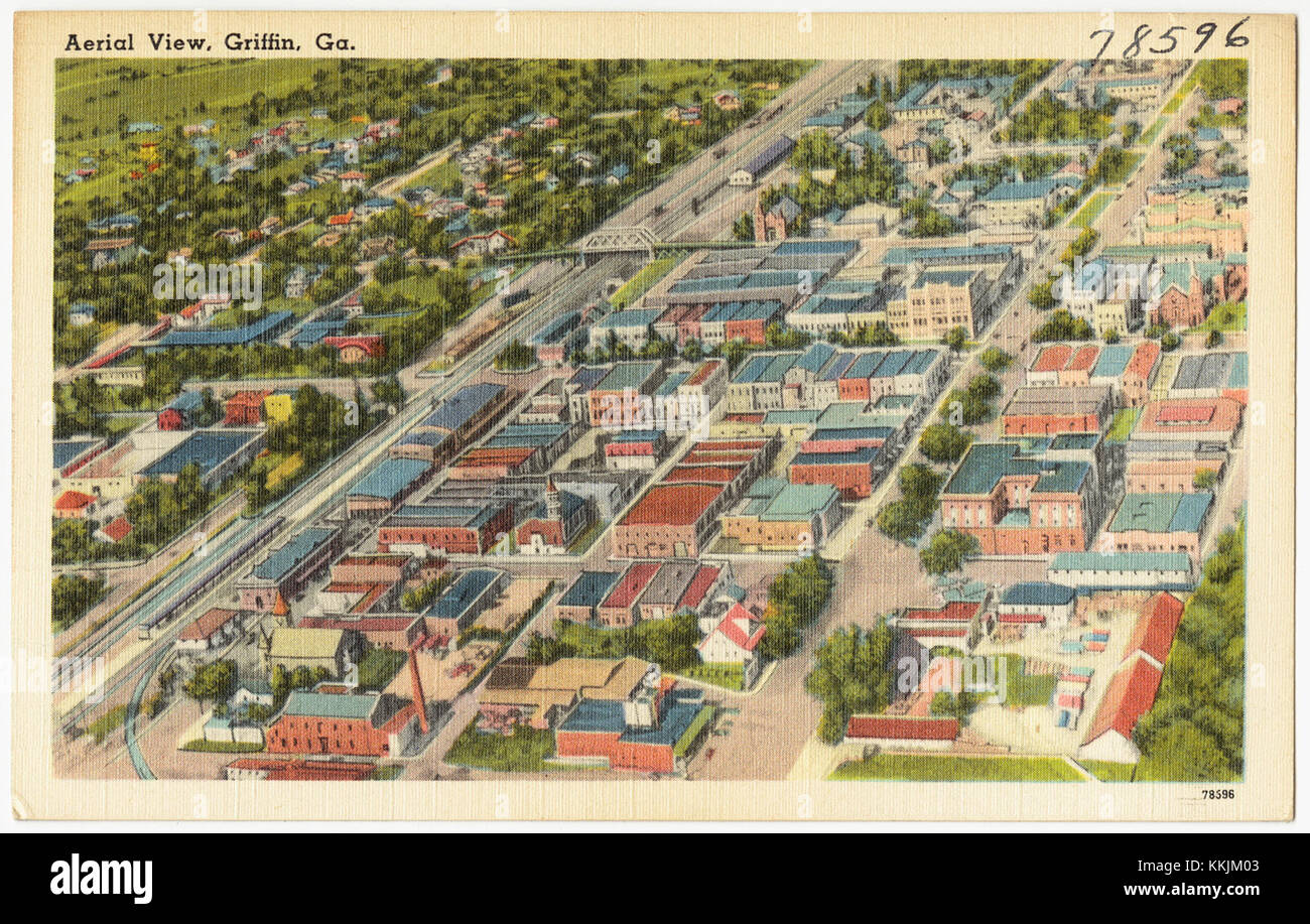 The aerial view of Griffin, Georgia, shows the city's layout and ...